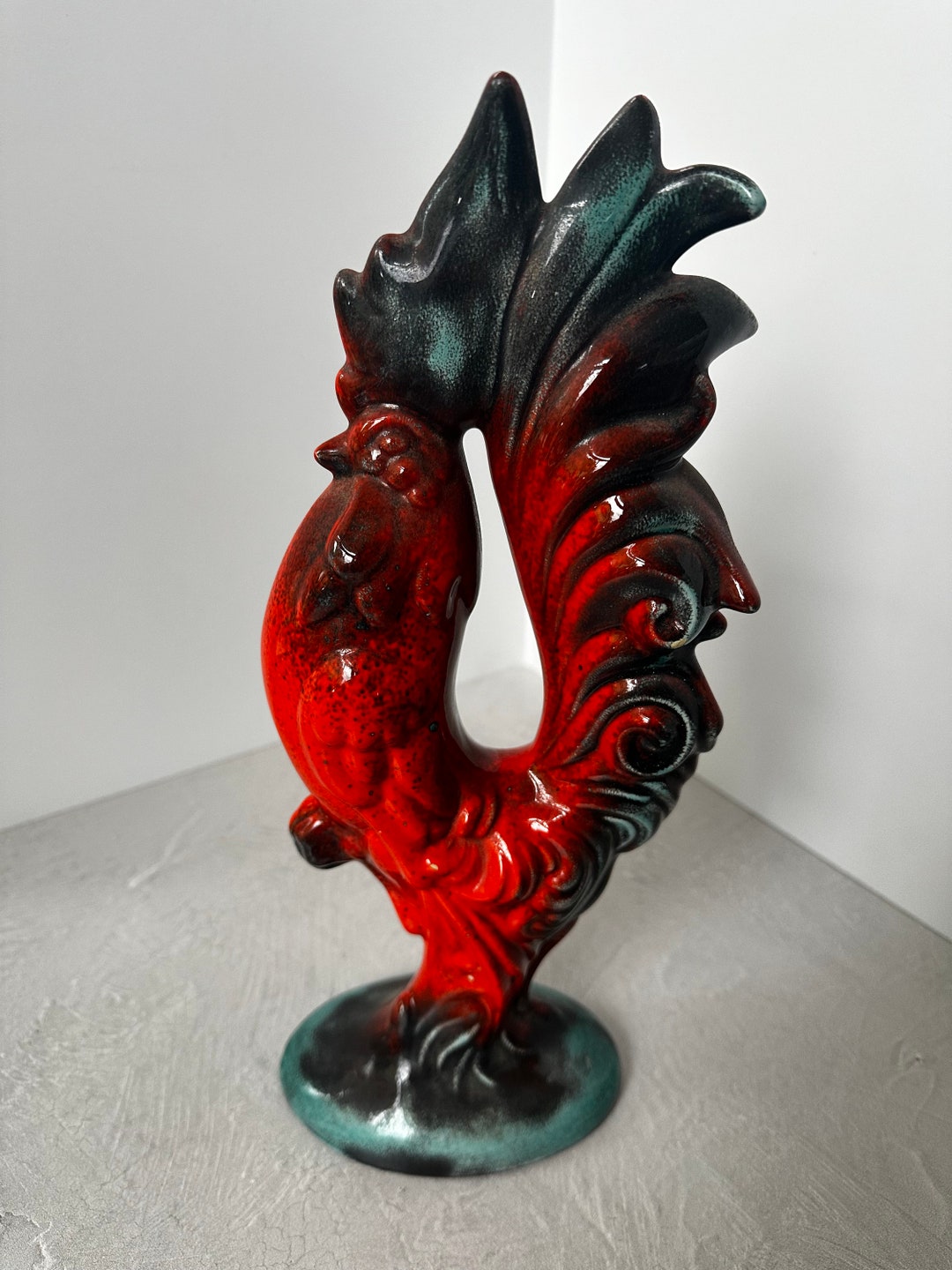 Vintage Red Rooster Figurine - Etsy