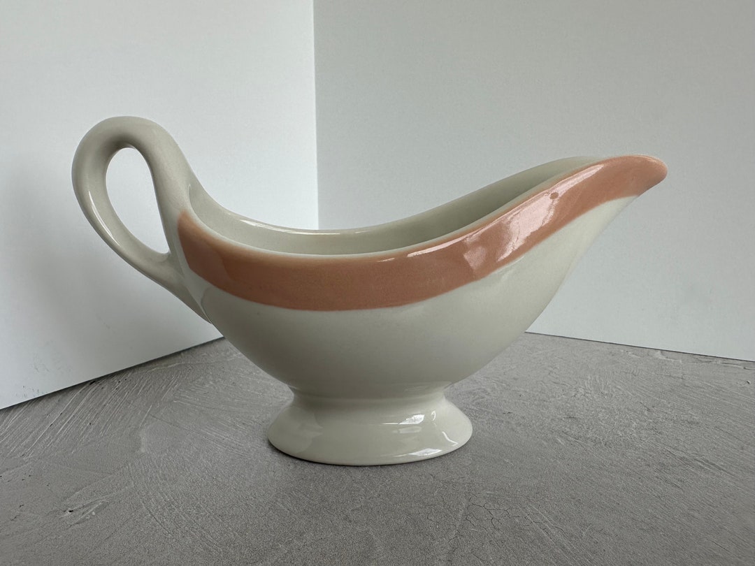 Vintage White and Salmon Pink Gravy Boat Sterling China Wellsville Ohio ...