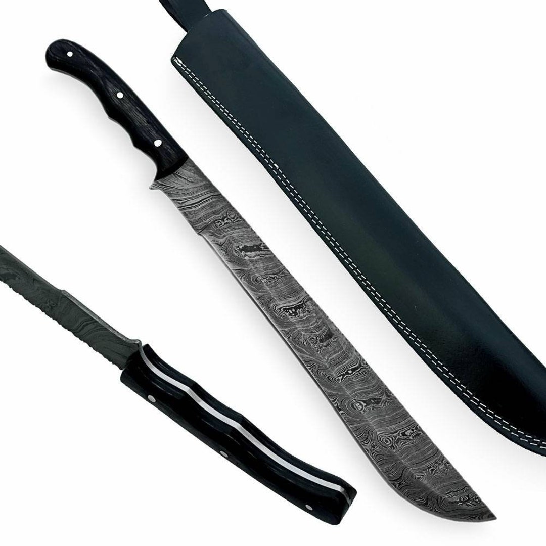 Custom Handmade Damascus Steel Machete With Black Pakka Wood Handle ...