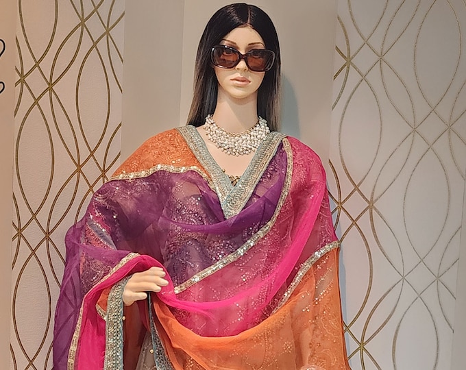 Pakistani Designer Maria B. Embroidered Organza Vintage Gold Chata ...