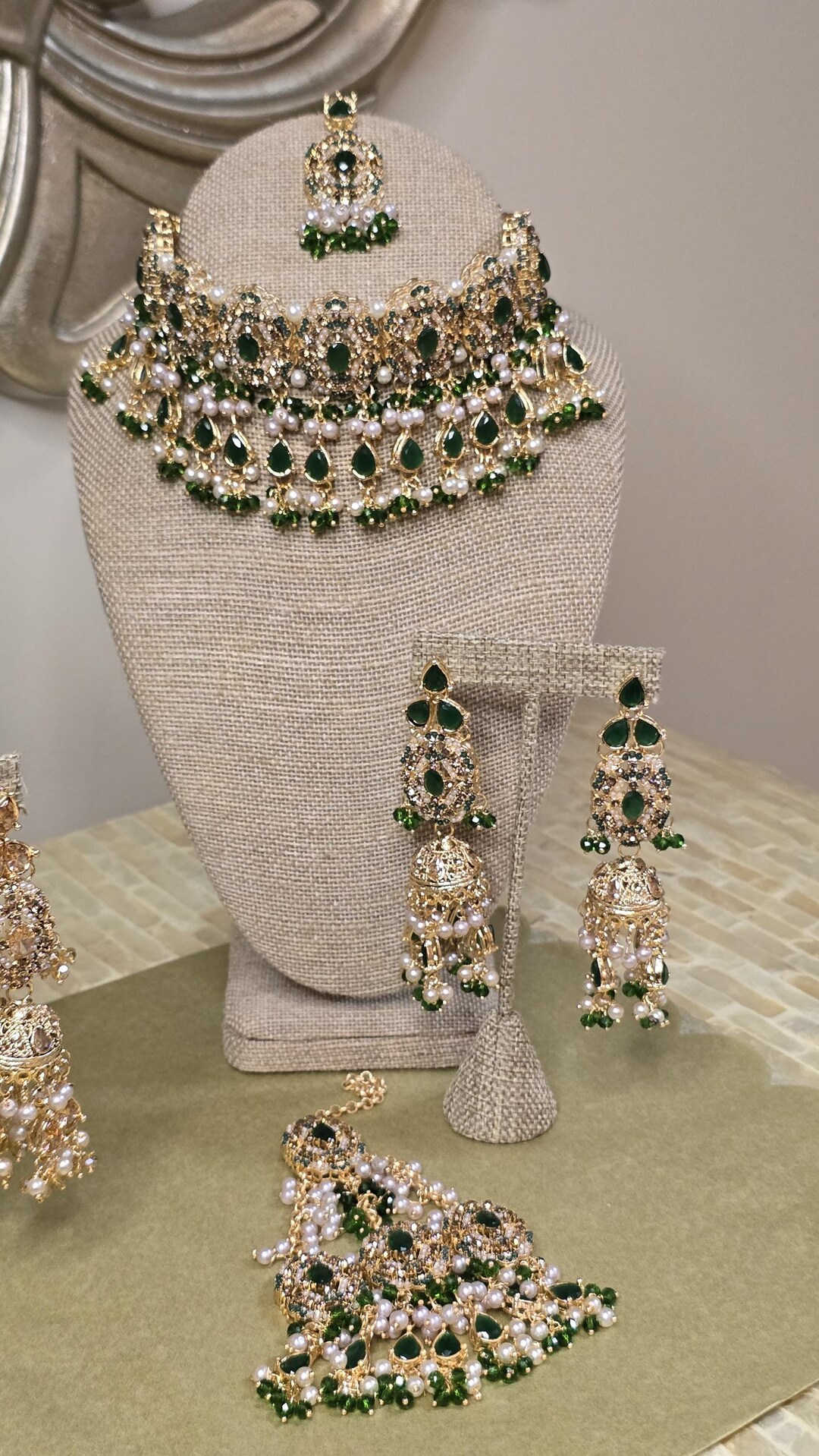 Pakistani/ Indian Traditional 5 Piece Choker Set With Jhumki and ...