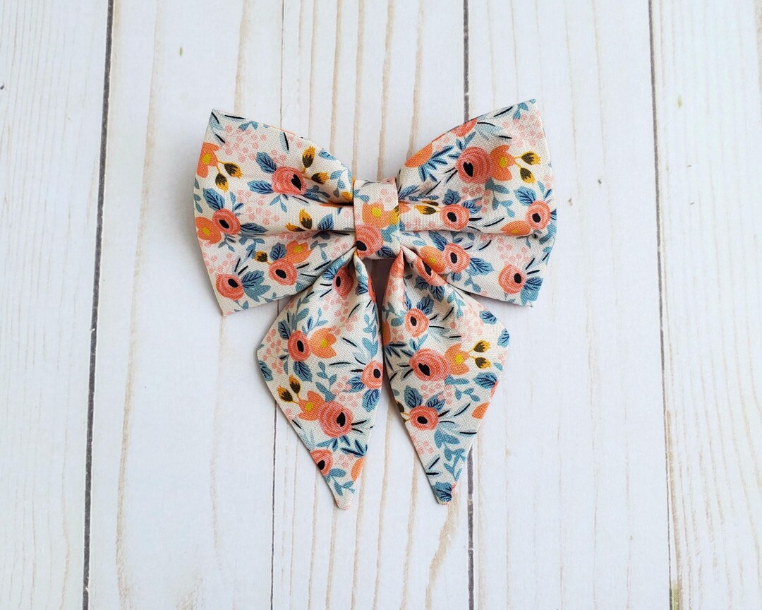 Pink Floral Sailor Bow for Dog Collar • Light Pink Flower Pet Bow Tie ...