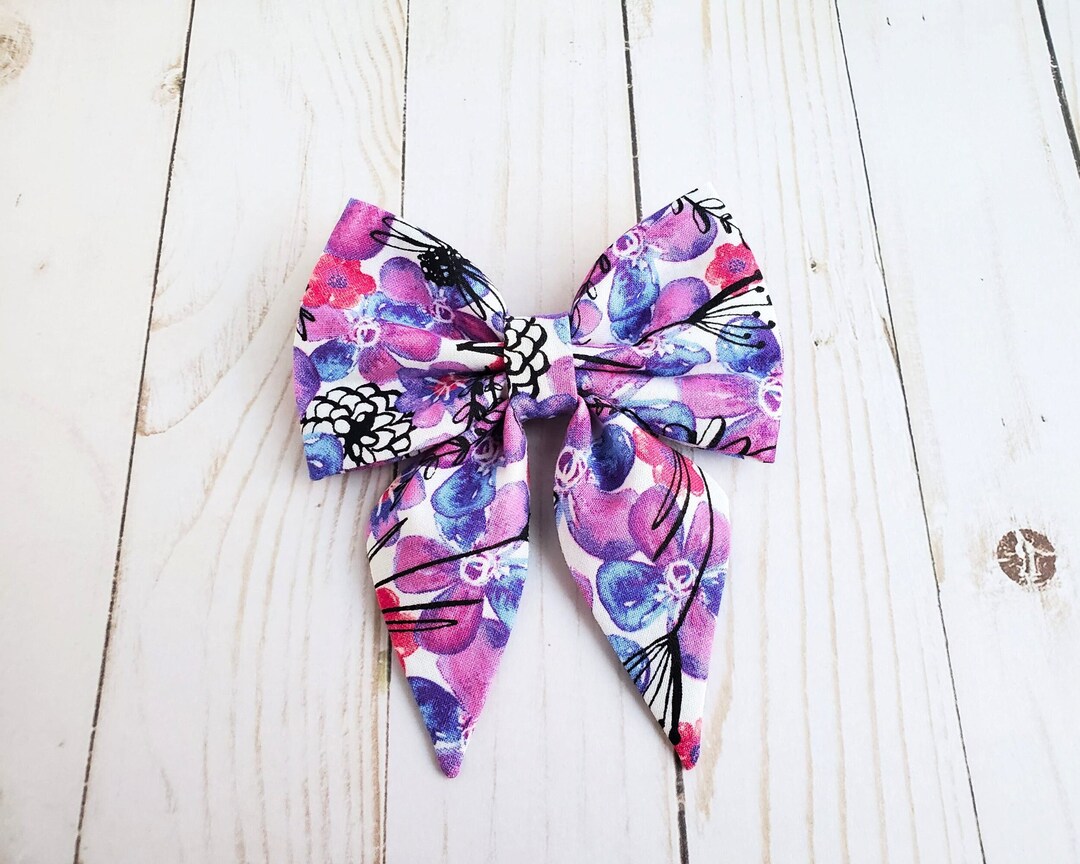 Floral Sailor Bow for Dog Collar • Dog Bow With Purple & Pink Flowers ...