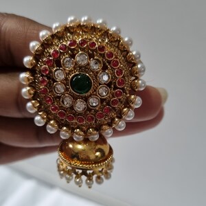 Traditional Indian Kemp Stone Motif Stud Earrings With Small Jhumka ...