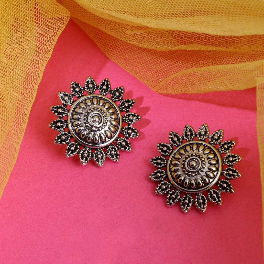 Traditional Ethnic Stud Earrings German Silver Oxidised Jewellery ...
