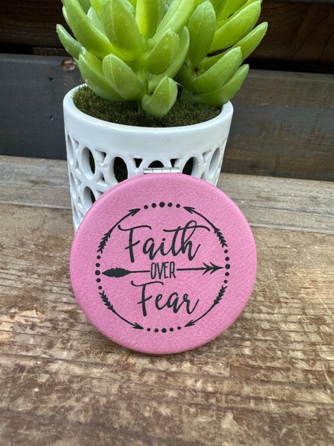 Faith Over Fear Compact Mirror, Laser Engraved Leatherette - Etsy
