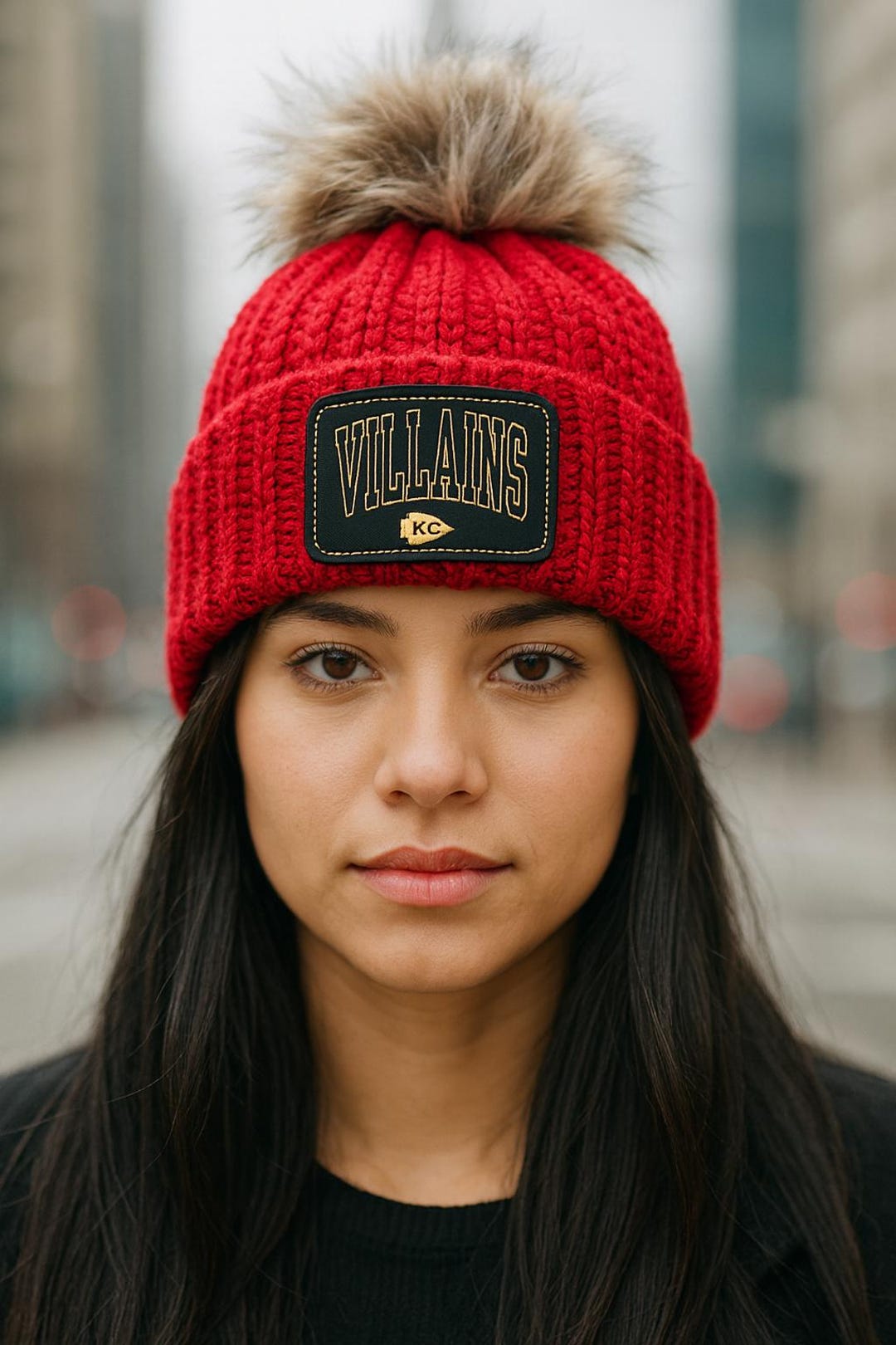 Villains KC Pom Beanie, Knit Hat, KC Chiefs Inspired - Etsy