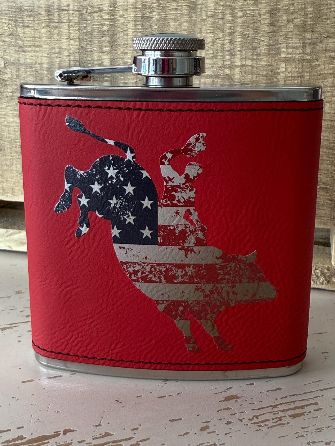 American Cowboy Flask, Bull Riding, Stainless Steel, Leatherette (6 ...