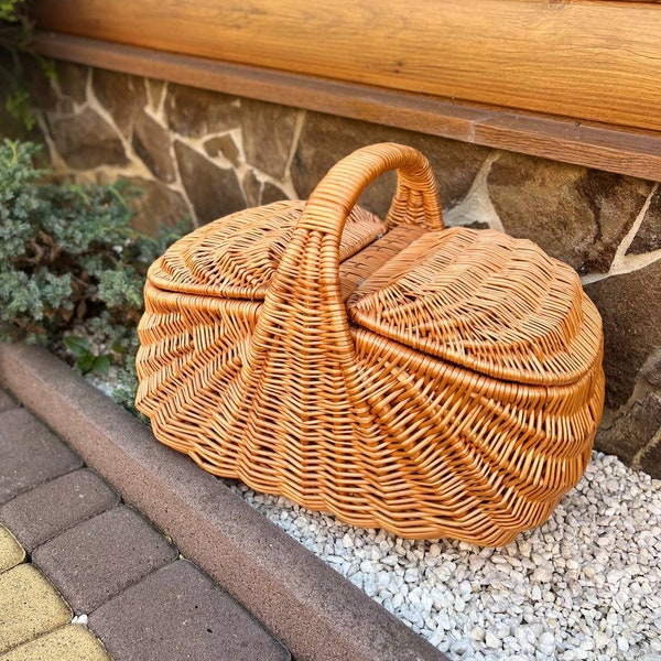 Picnic Basket With Lid / Wicker Picnic Basket / Camping Basket ...