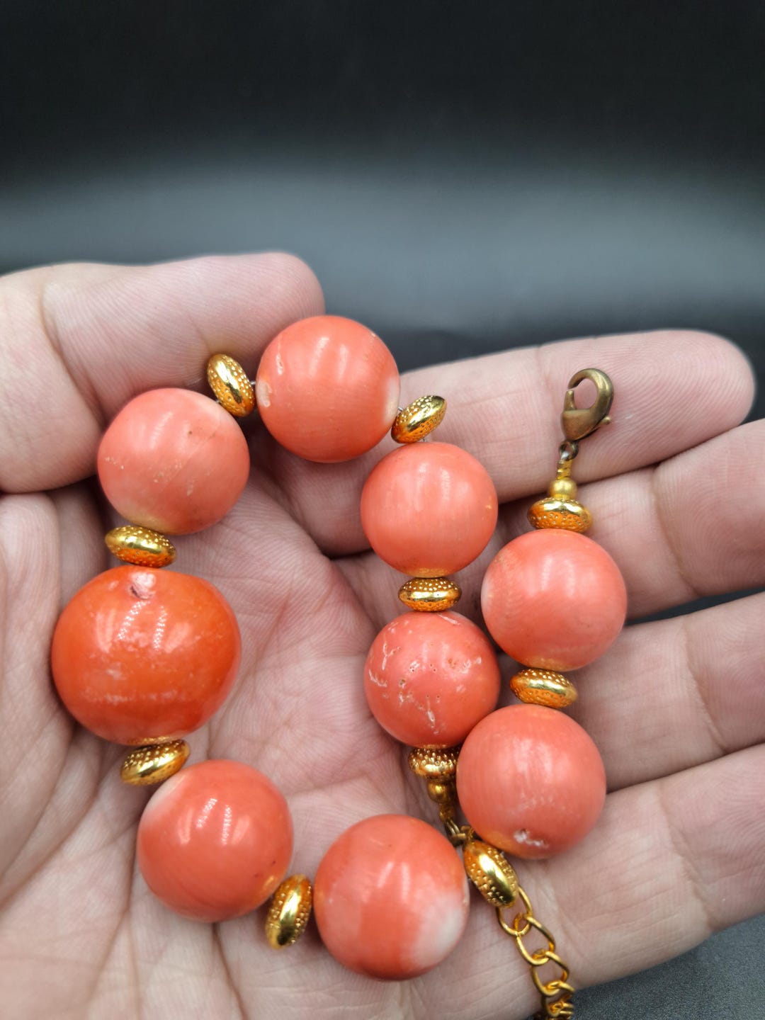 Taiwanese Coral Stone Bracelet, Gold Accents, Boho Jewelry - Etsy