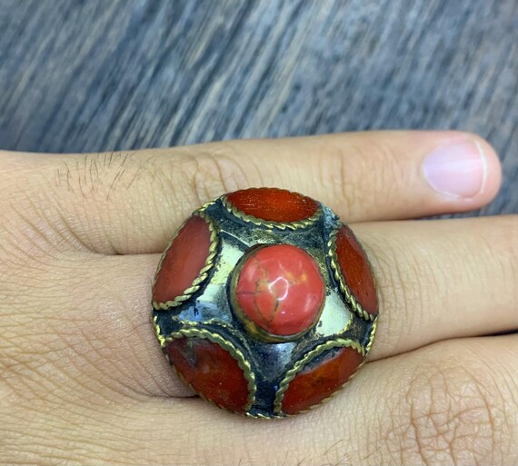 Stunning red agate ring with lovely design handmade f… - Gem