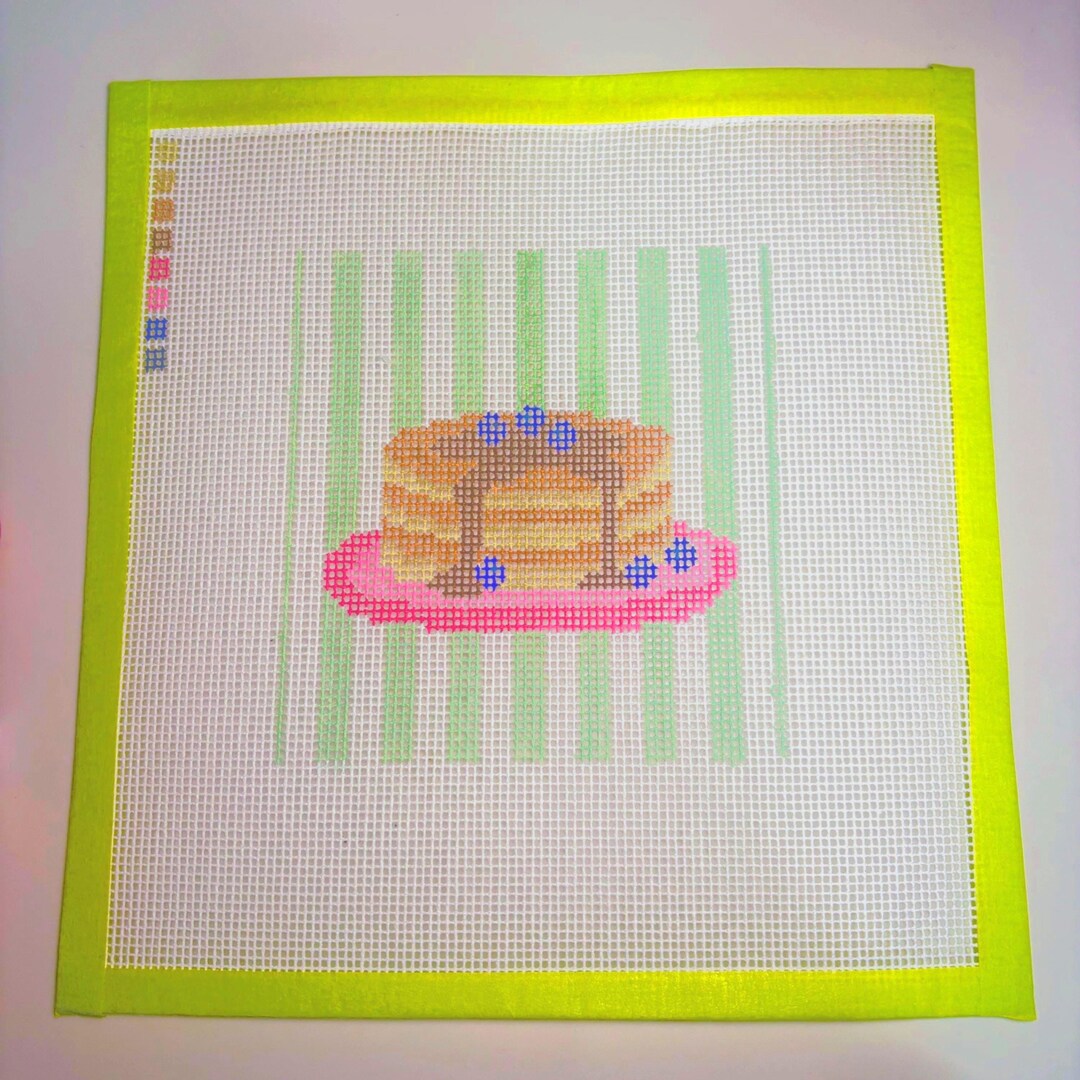 Hand Painted Pancake Needlepoint Canvas | 14 Mesh Count Food Design ...