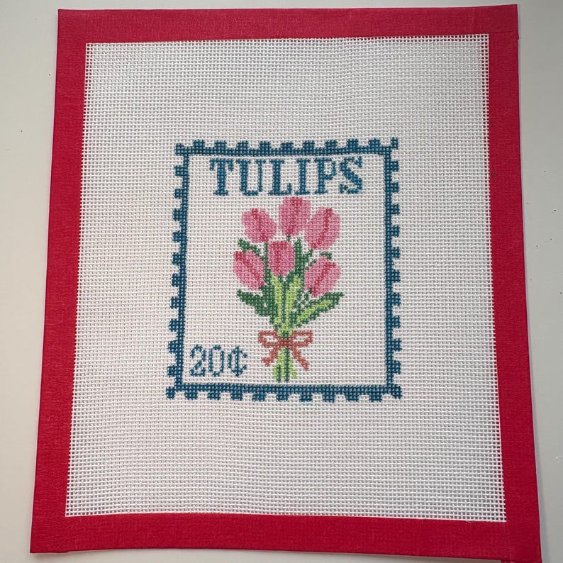 Hand Painted Tulip Bouquet Needlepoint Canvas | 18 Count Mesh Flower ...