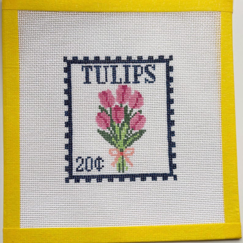 Hand Painted Tulip Bouquet Needlepoint Canvas | 18 Count Mesh Flower ...
