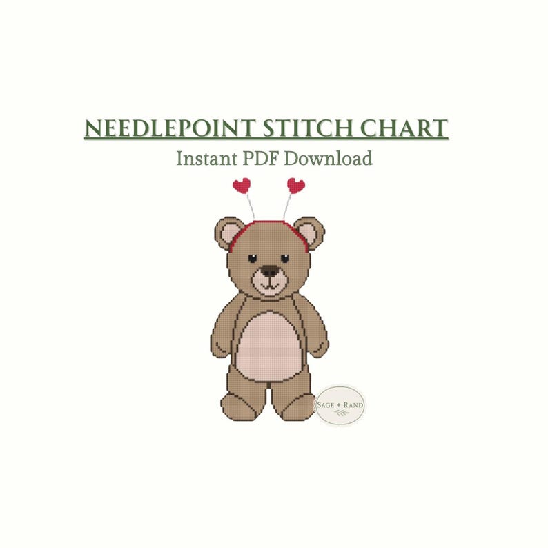 Teddy Bear: Valentine Needlepoint Canvas Chart PDF - Etsy