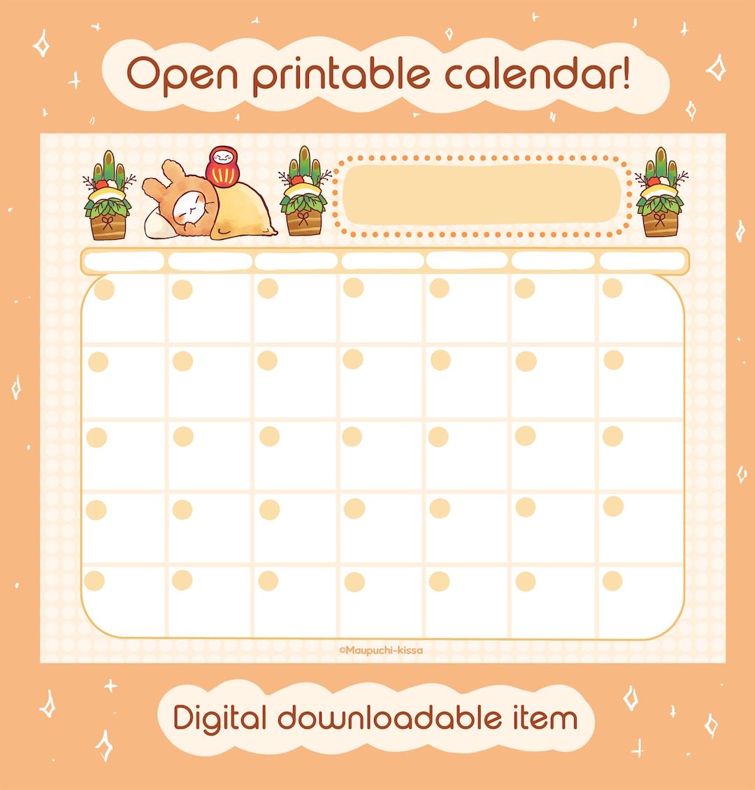 Rabbit Open Printable Calendar | Cute Calendar | Cute Printable ...