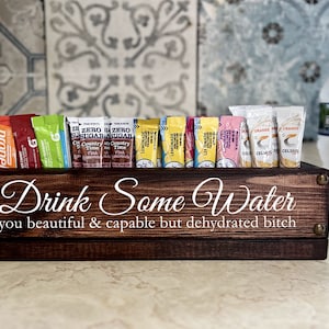 Water Flavor Packet Wood Caddy | Drink Packet Holder | Water Enhancer ...
