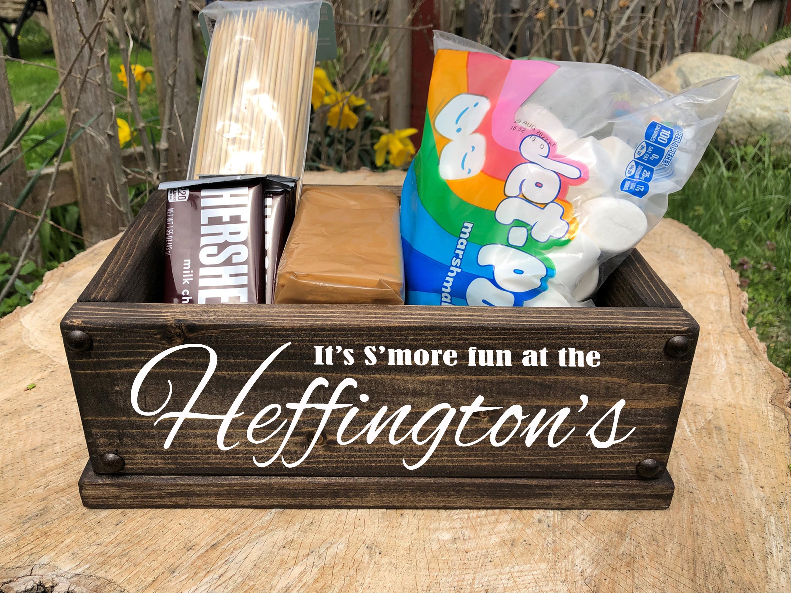 Smores Wooden Campfire Caddy Personalized Marshmallow Roasting Carrying ...