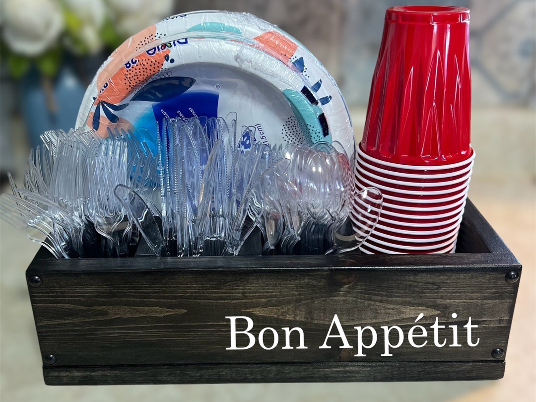 Personalized Paper Plate, Cup, Silverware Wood Holder | Bon Appetit ...