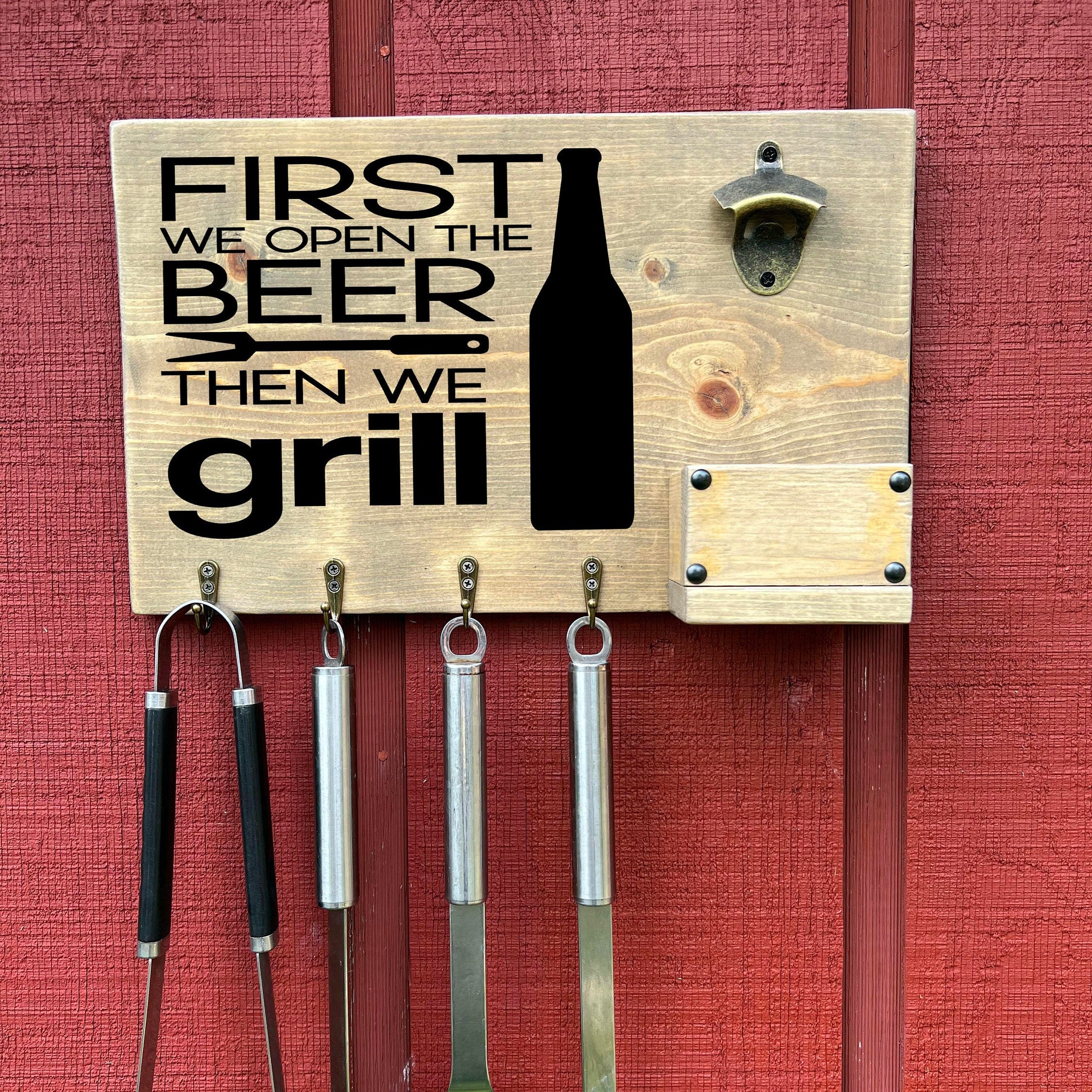 Personalized BBQ Grill Sign: Wood Utensil Holder With Bottle Opener - Etsy