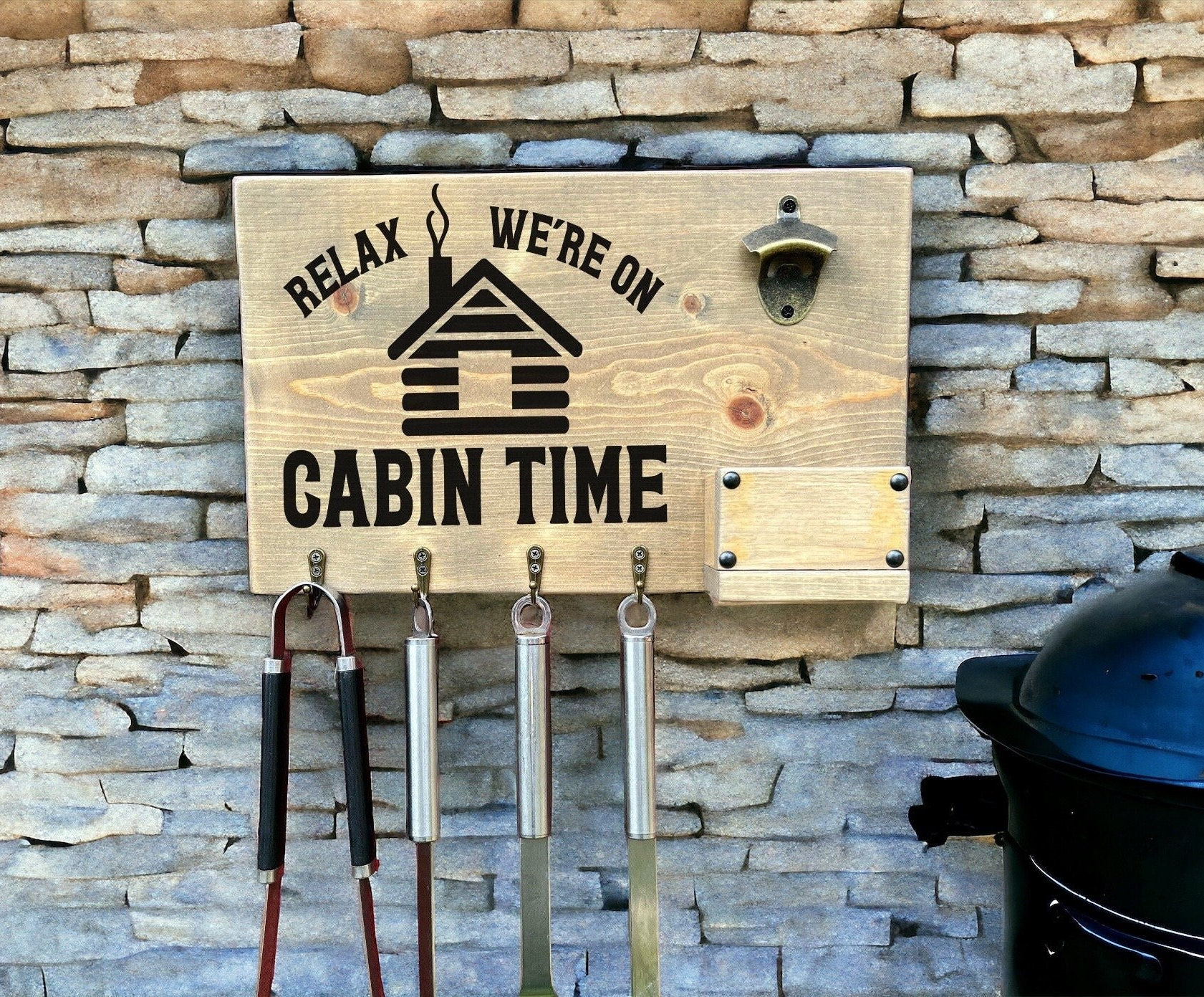 Personalized BBQ Grill Sign: Wood Utensil Holder With Bottle Opener - Etsy