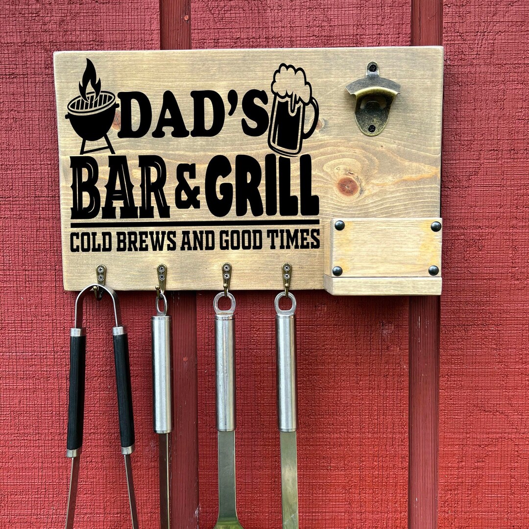 Personalized BBQ Grill Sign: Wood Utensil Holder With Bottle Opener - Etsy