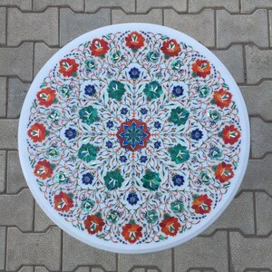 24 Inches White Marble Inlay Table Top - Etsy