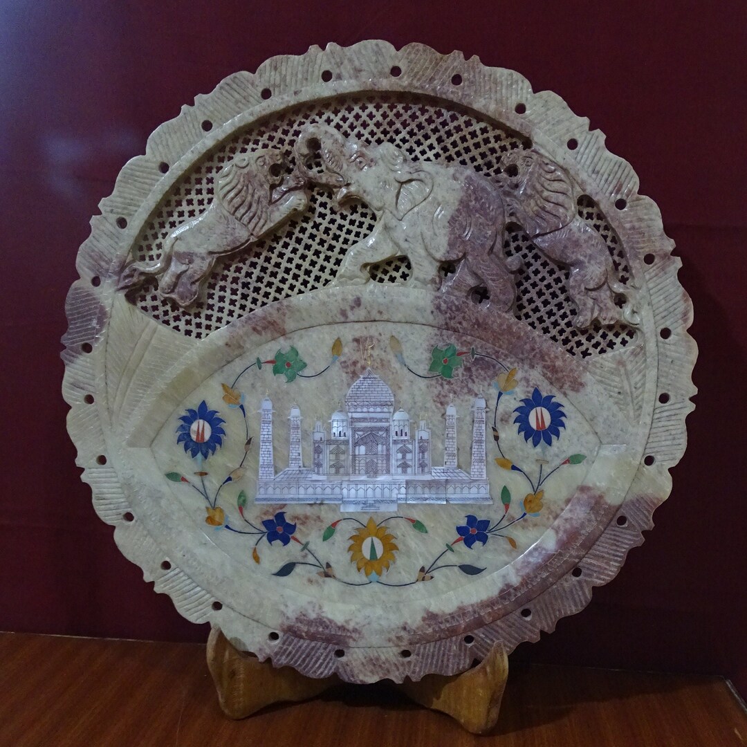 Soap Stone Plate Jali Work / Flower and Taj Mahal Design / Hand Made ...