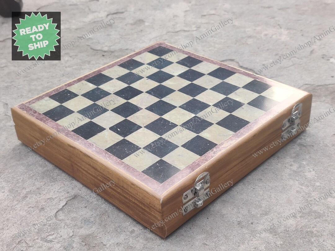 Wooden Chess Box / Natural Green and Black / Chess Set / Travel Chess ...