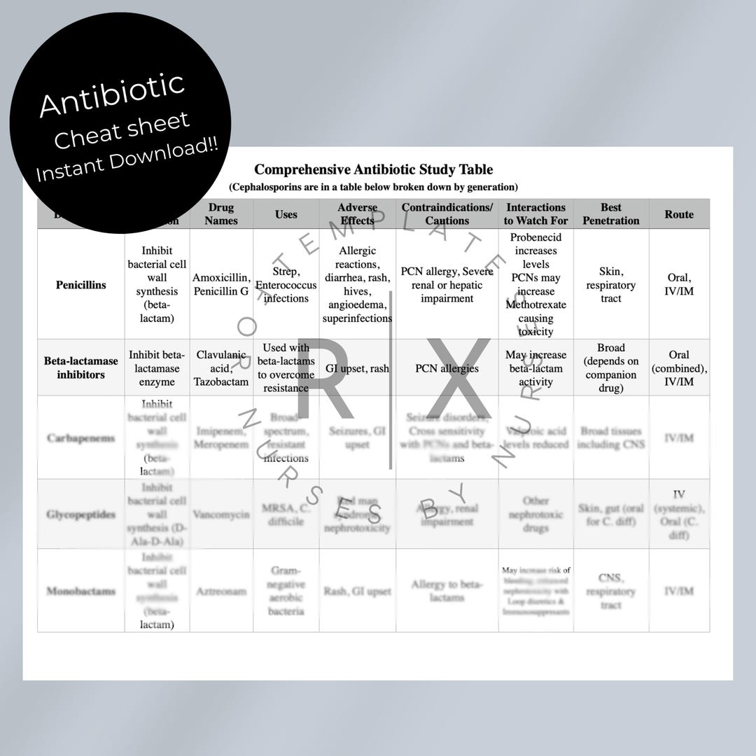 Antibiotic Cheat Sheet for Nurses, Nursing Students, Nurse Practitioner ...