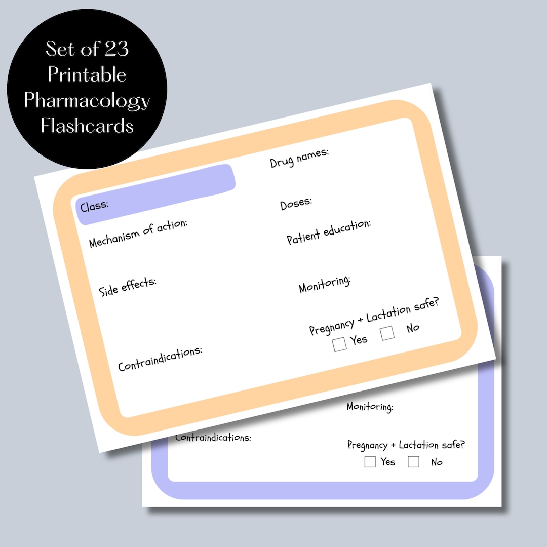 Pharmacology Flashcard Template for Nursing School | Instant Download ...