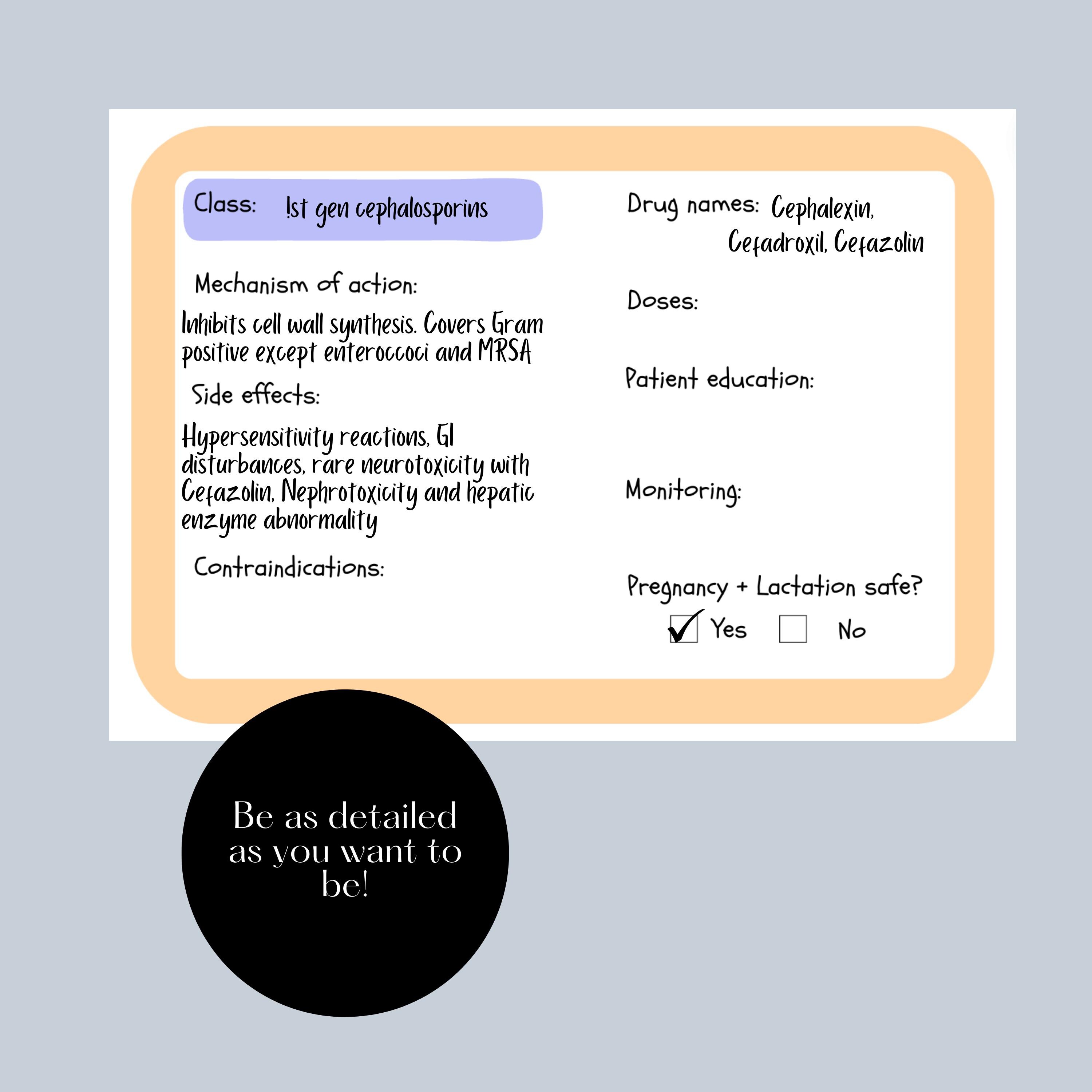 Pharmacology Flashcard Template for Nursing School | Instant Download ...