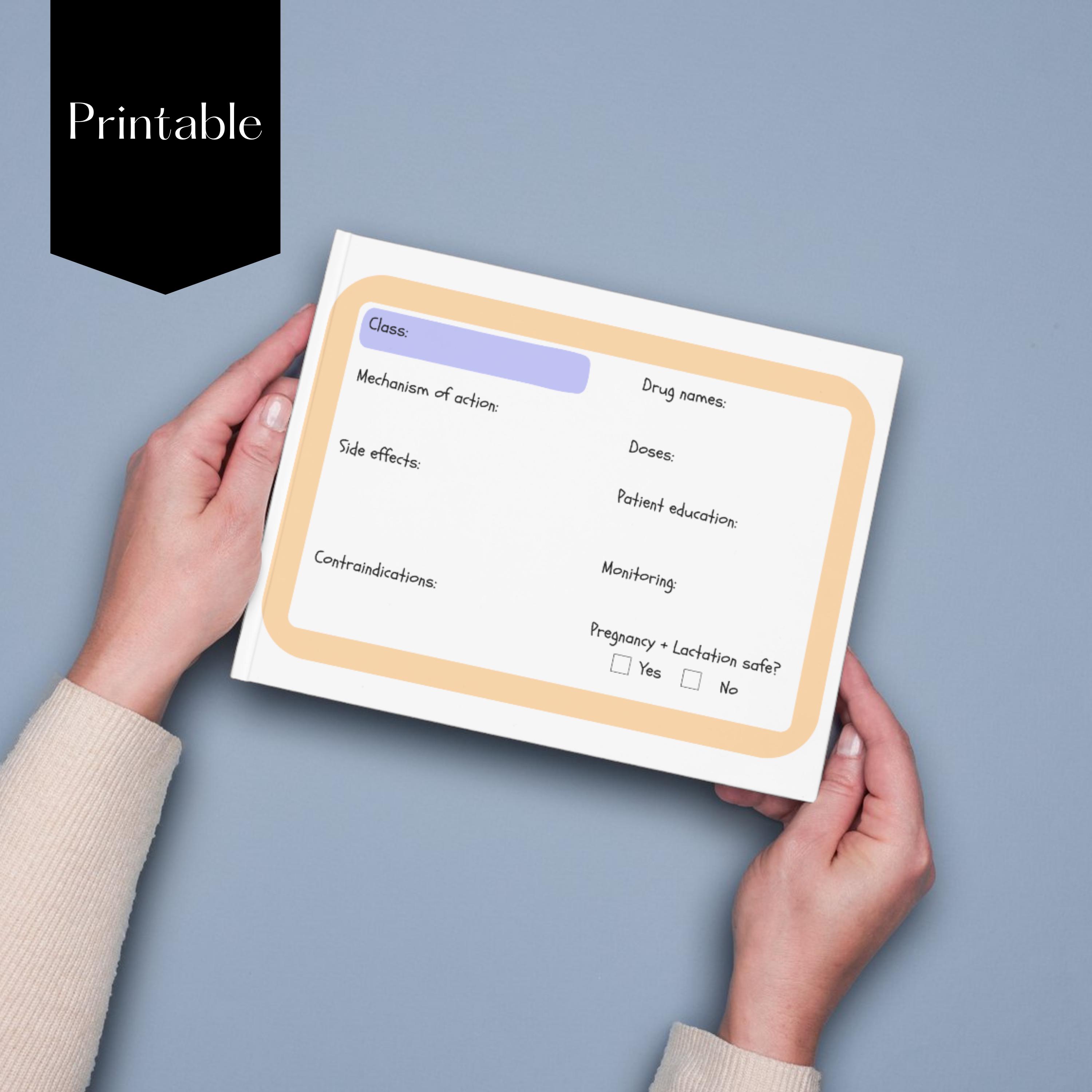 Pharmacology Flashcard Template for Nursing School | Instant Download ...