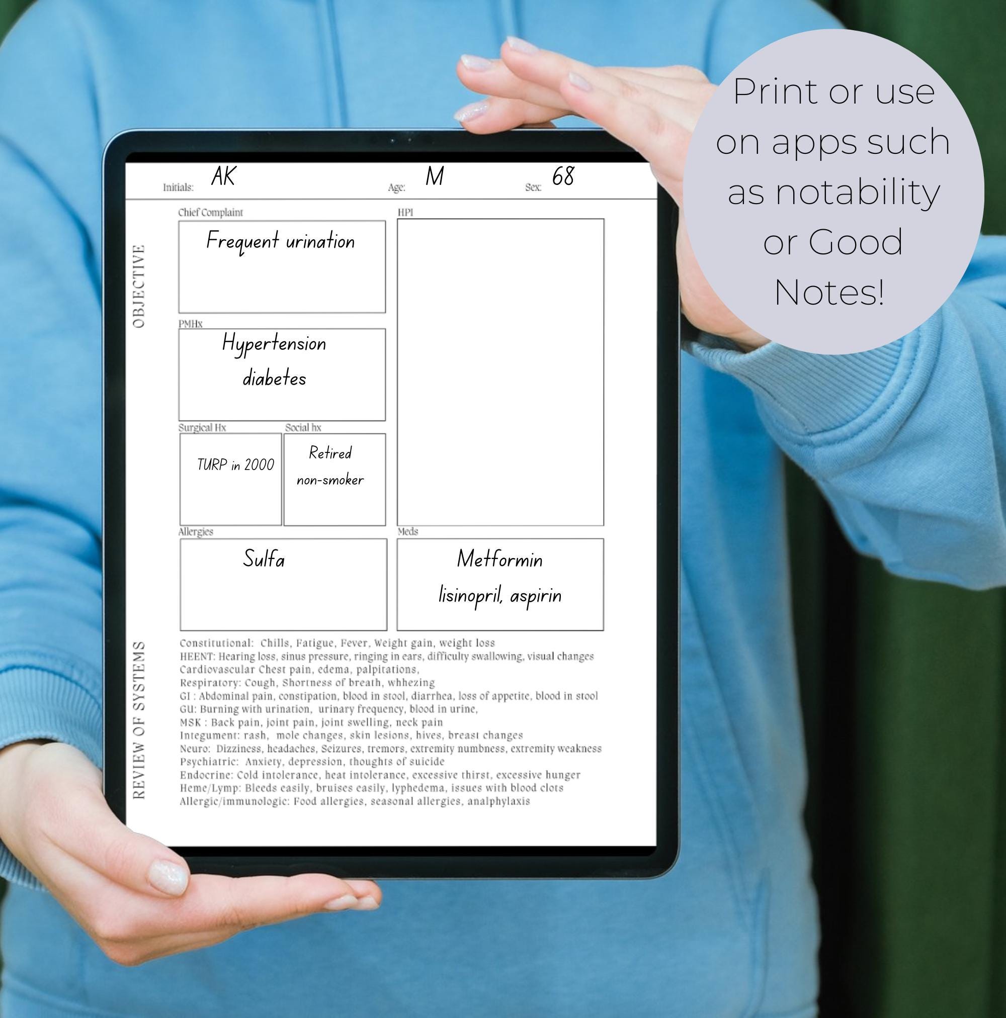 Nurse Practitioner Clinical Template | PA Students Printable | Nurse ...