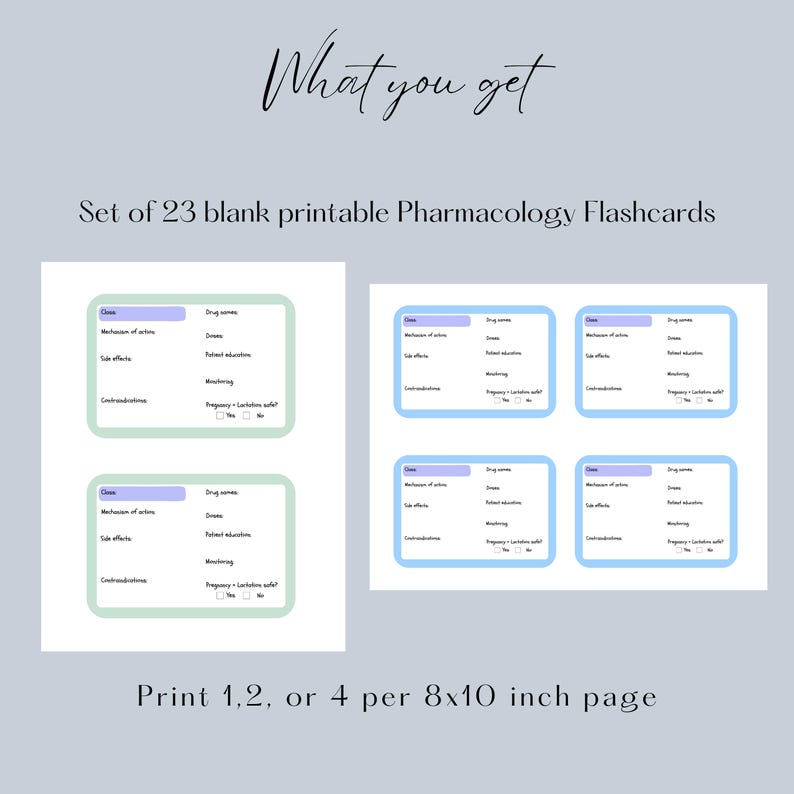 Pharmacology Flashcard Template for Nursing School | Instant Download ...