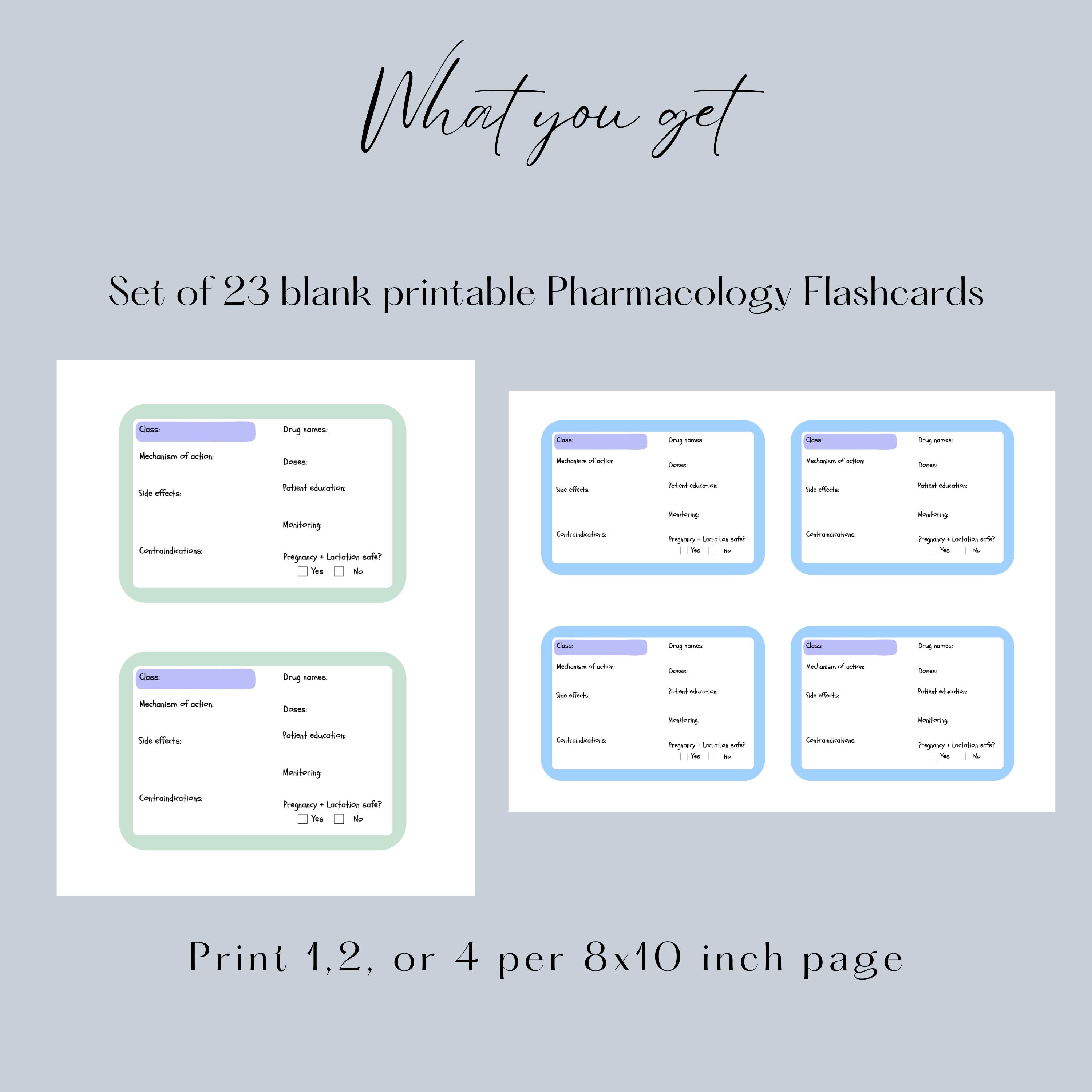 Pharmacology Flashcard Template for Nursing School | Instant Download ...