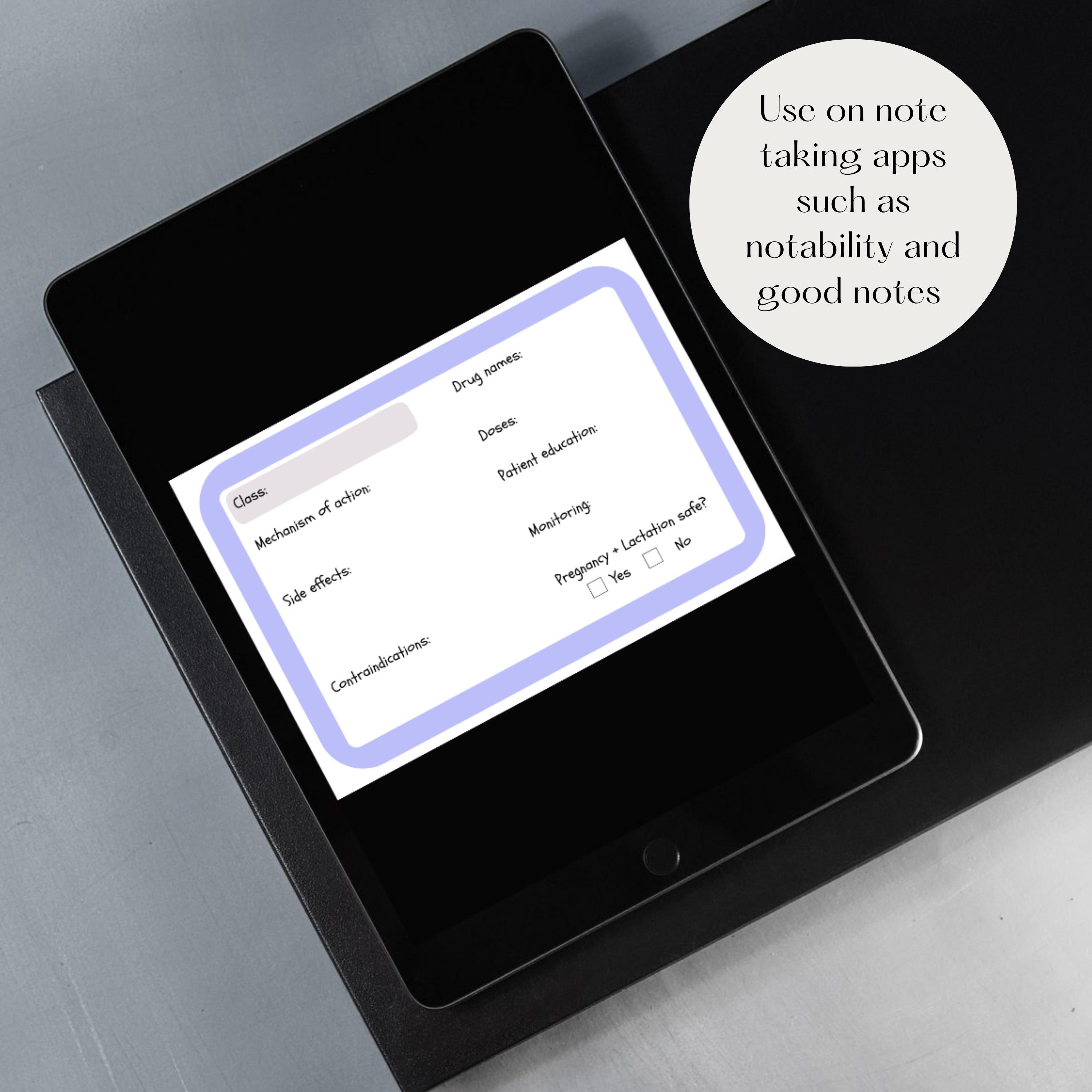 Pharmacology Flashcard Template for Nursing School | Instant Download ...