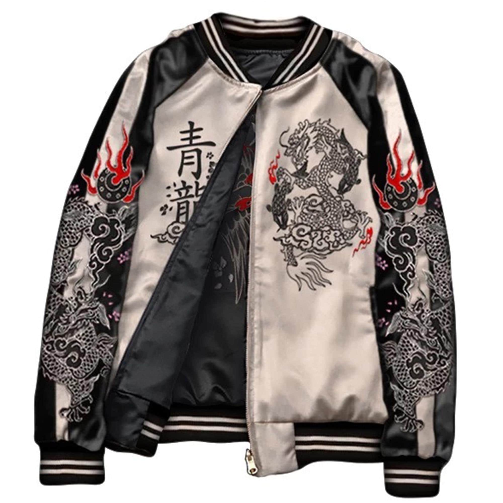 Embroidered Japanese Dragon Two in One A215 Sukajan Jacket – Y2K Black ...