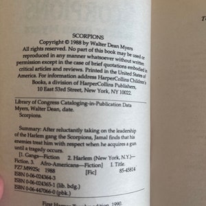 Scorpions // Walter Dean Myers // First Harper Trophy Edition 1990 - Etsy