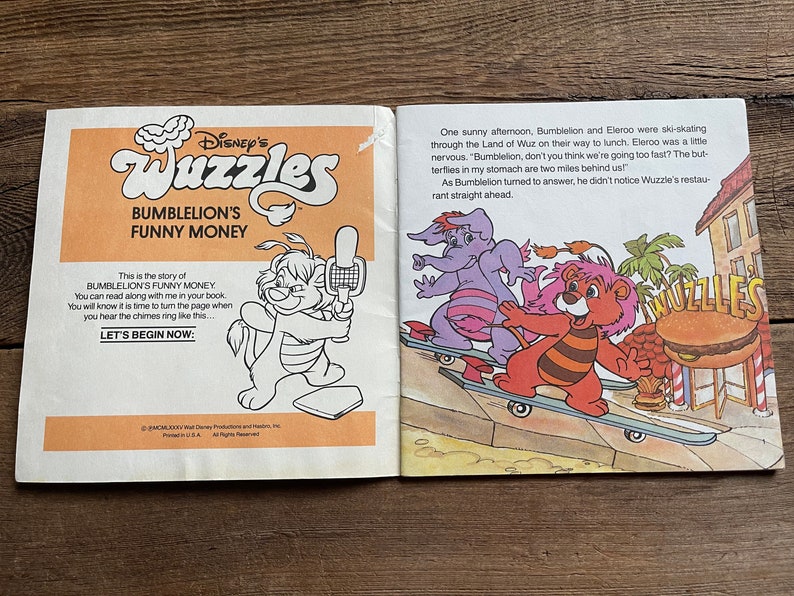Disney's Wuzzles Book // Bumblelion's Funny Money // 1985 Read Along ...