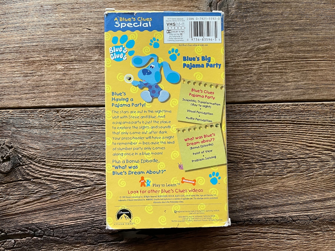 Blue's Clues // Blue's Big Pajama Party // Vintage VHS 1999 - Etsy