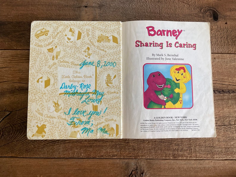 Vintage Barney Golden Book, sharing is Caring 1996 - Etsy