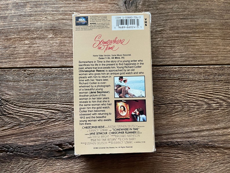 Somewhere in Time VHS // Christopher Reeve, Jane Seymour // 1991 VHS - Etsy