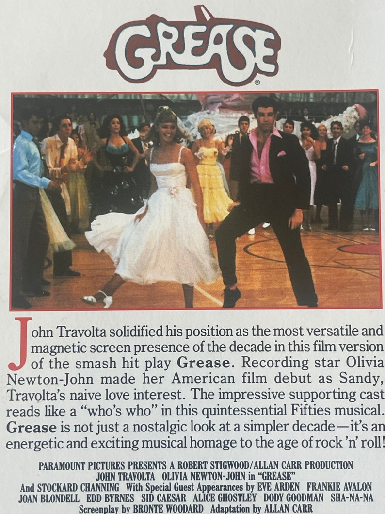 Grease // Vintage 1977 Movie // 1990 VHS // John Travolta - Etsy