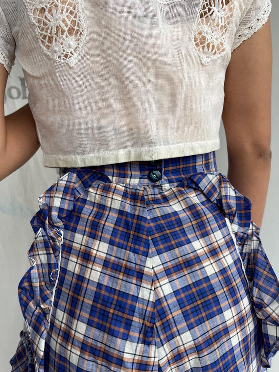 1940s Plaid Skirt with Lace Ruffle Pockets - Gem