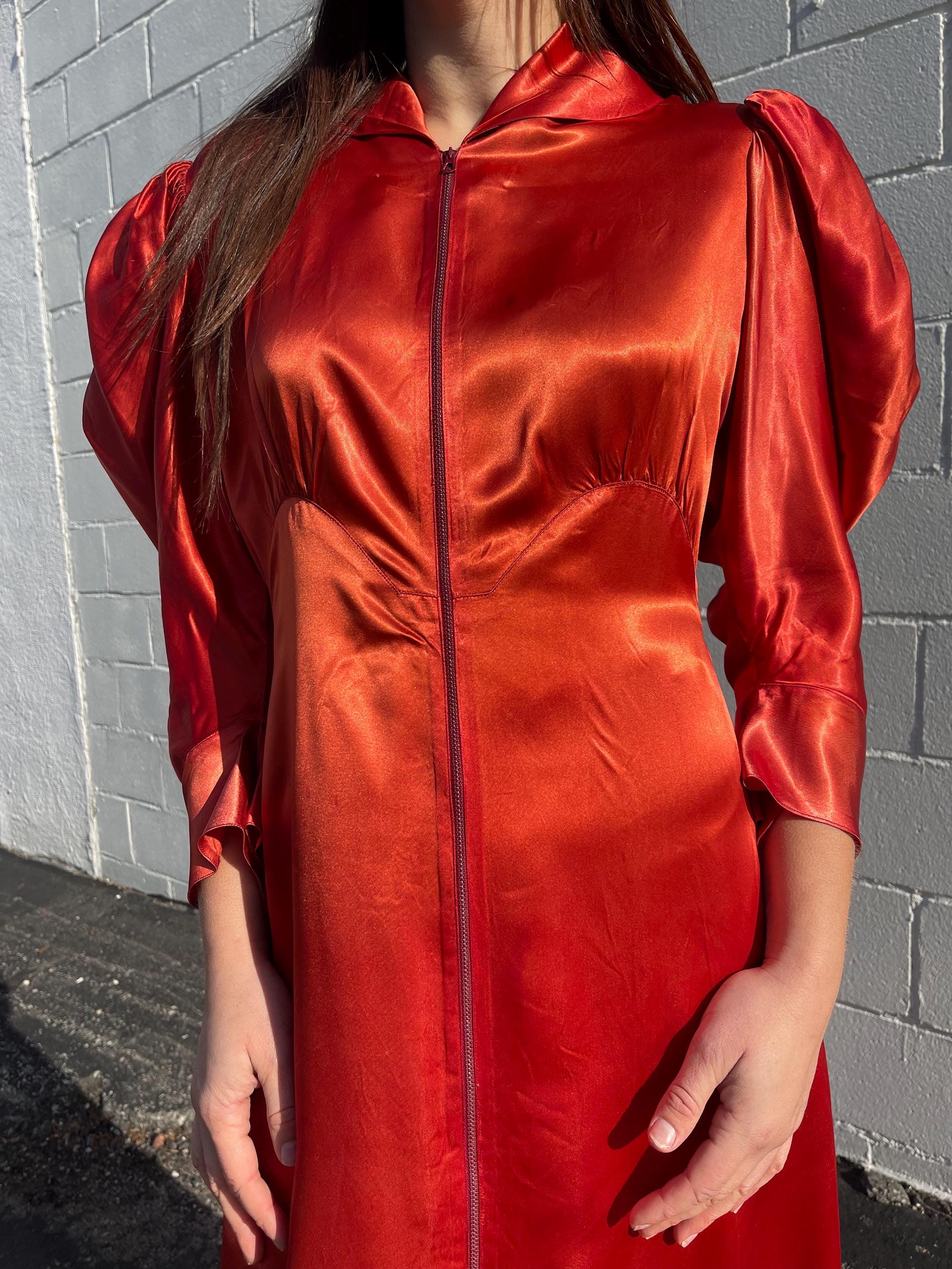 1940s Orange Rust Bell Zip Satin Hostess Gown - Etsy