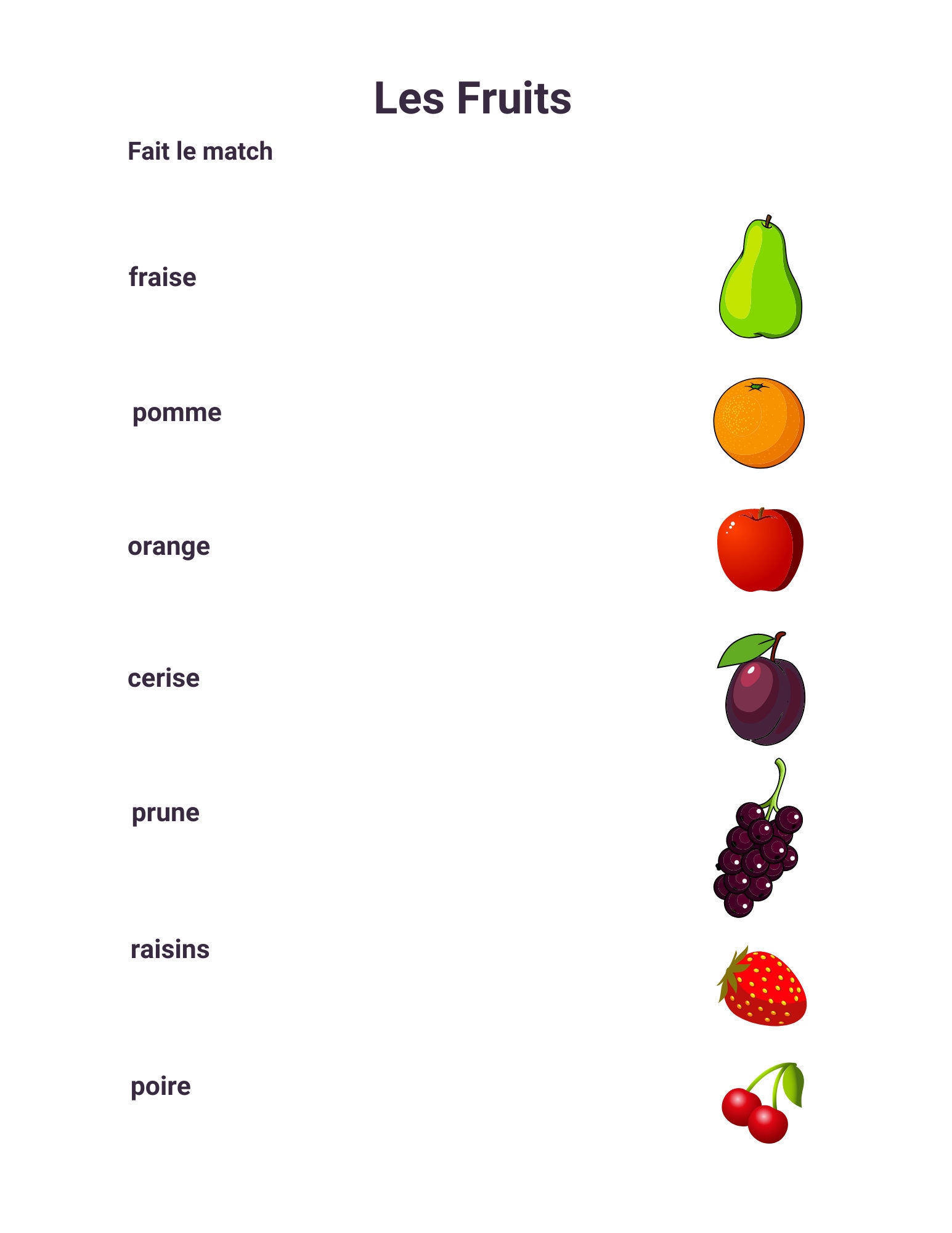 Core French - Les Fruits Matching Sheet - Etsy