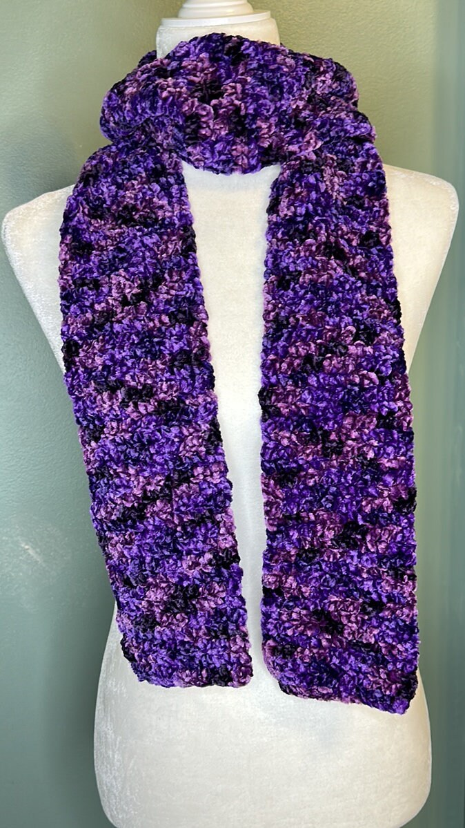 Handmade Crushed Velvet Crochet Scarf Purple - Etsy