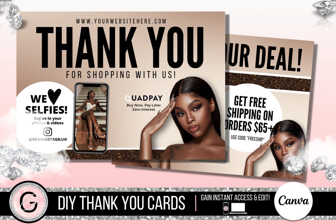 DIY Brown Glitter Thank You Card Template Boutique Thank You Card ...