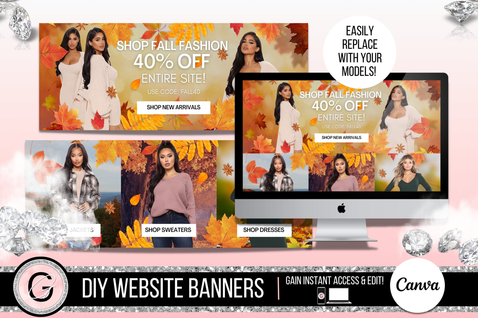Canva Fall Web Banners Feminine Website Banner Set Website - Etsy
